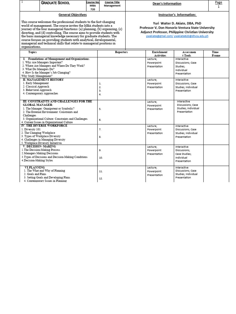 Final Course-Syllabus MGMT | PDF | Decision Making | Master Of Business Administration