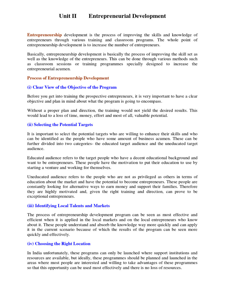 Unit II - Entrepreneurship & SBM | PDF | Entrepreneurship | Stocks