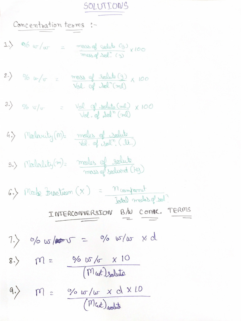 Solutions Formula Sheet | PDF