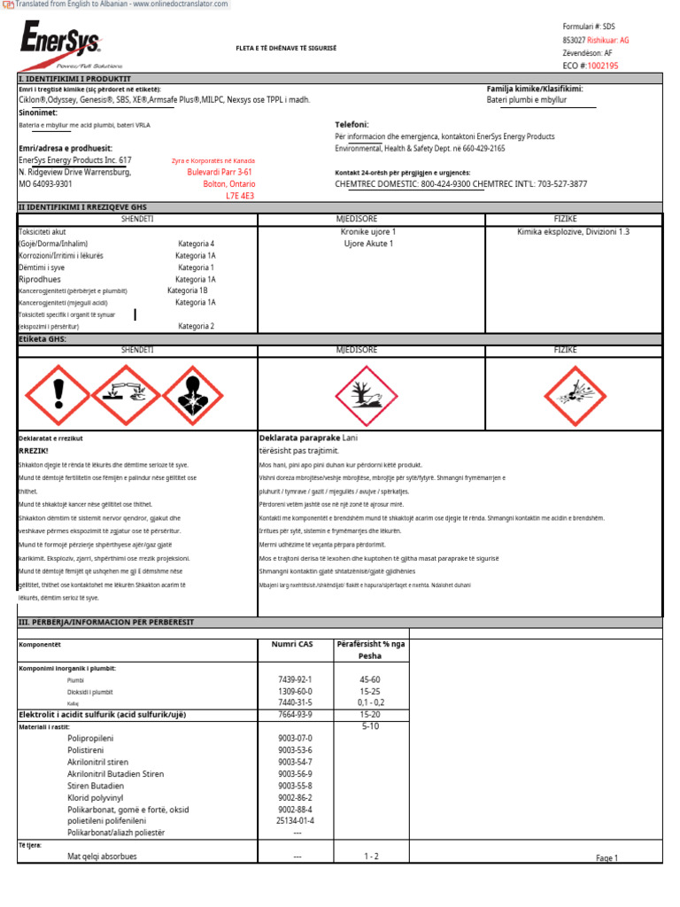 Sds 853027 Sealed Lead Acid Batteries - En.sq | PDF