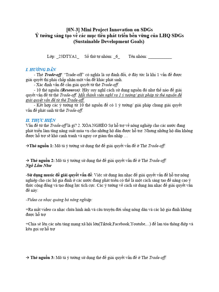 (0N-3) Mini Project Innovation On Sdgs Ý Tưởng Sáng Tạo Về Các Mục Tiêu Phát Triển Bền Vững Của ...