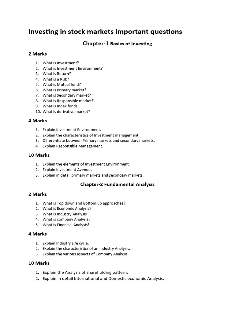 Key Questions on Stock Market Investing | PDF | Mutual Funds | Stocks