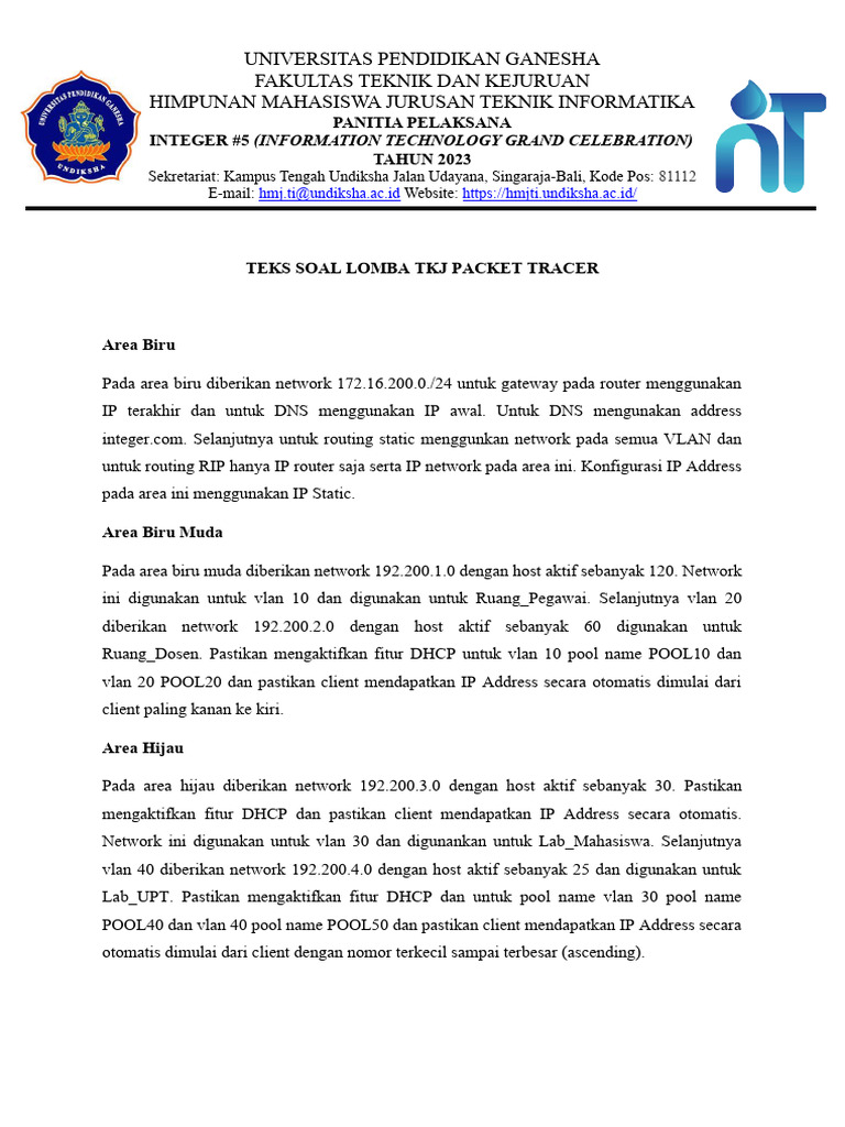 TEKS - SOAL - LOMBA - TKJ - PACKET - TRACER - INTEGER New | PDF