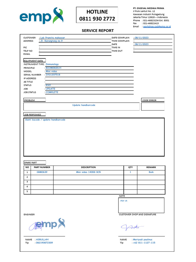 Service Report for Mini Vidas Update | PDF