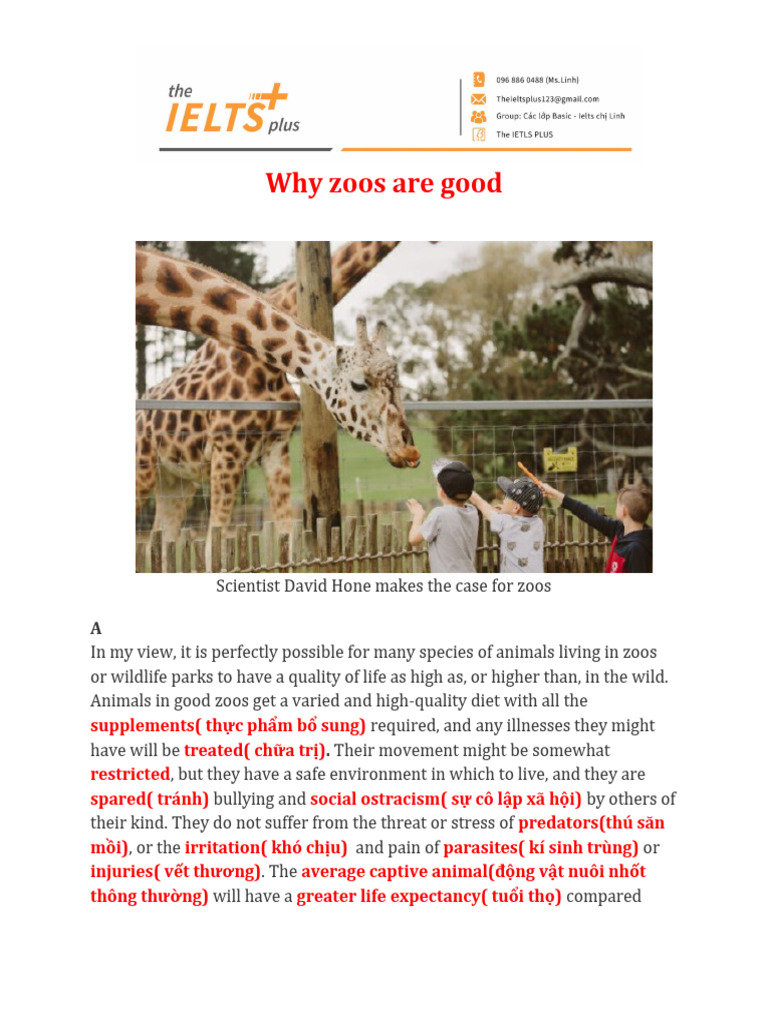 Why Zoos Are Good - Handout | PDF | Zoo | Zoology