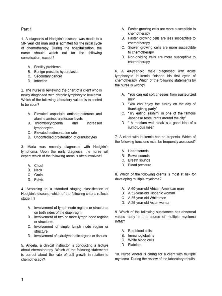Questions Onco Nurselabs (Separate) | PDF | Cancer | Chemotherapy