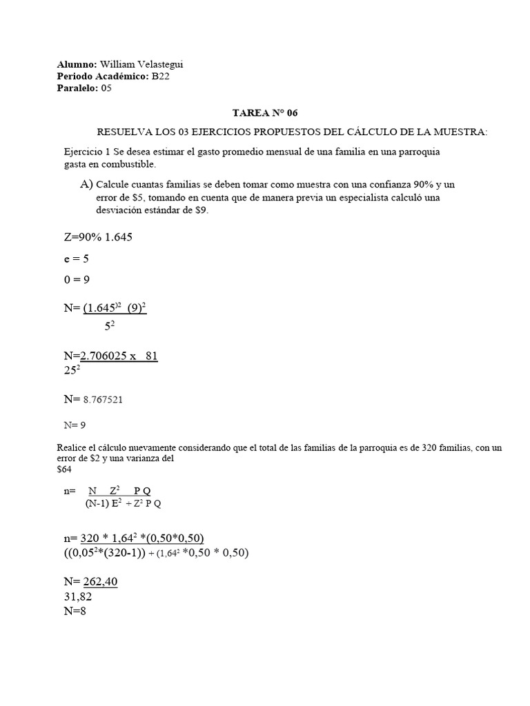 Tarea 2 T2 Cálculo de la muestra | PDF | Intervalo de confianza | Error estándar