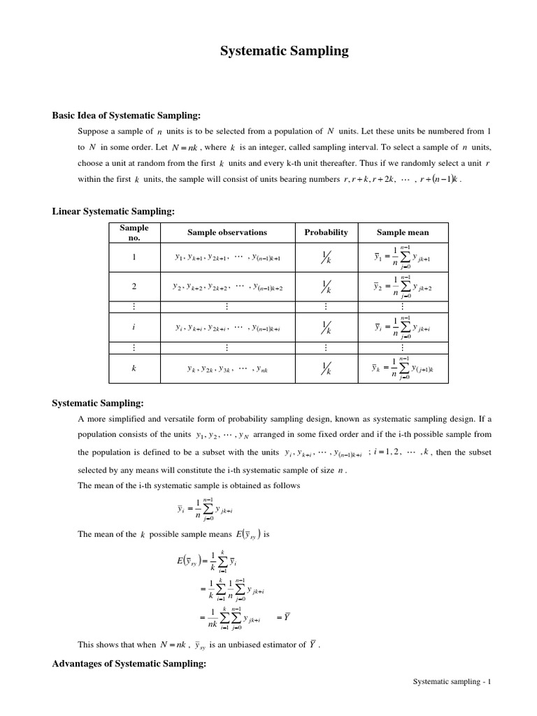 Systematic sampling | PDF | Sampling (Statistics) | Estimator