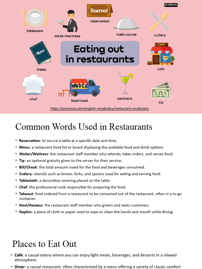 Restaurant Vocabulary Guide | PDF | Restaurants | Waiting Staff