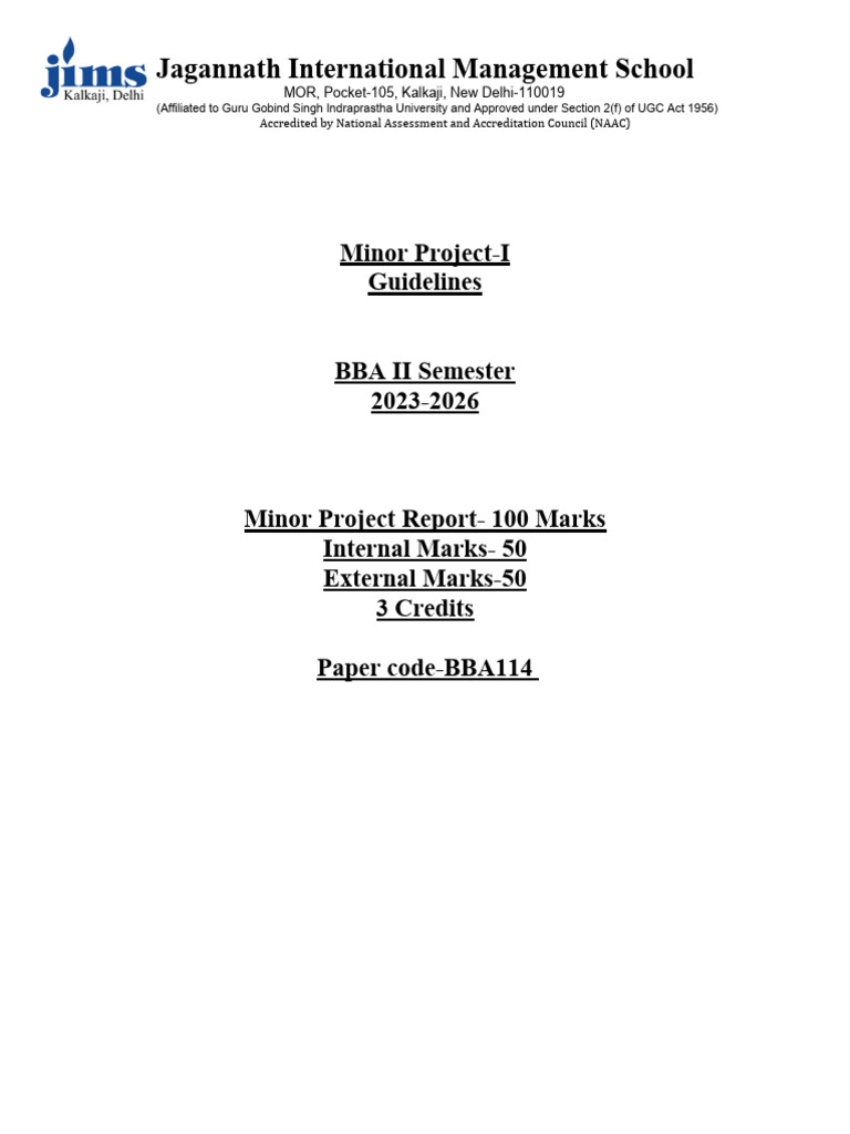 Minor Project - Guidelines - BBA | PDF