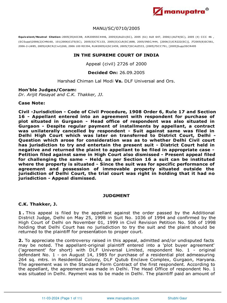 Harshad Chiman Lal Modi Vs DLF Universal and Ors S050597COM618794 | PDF ...