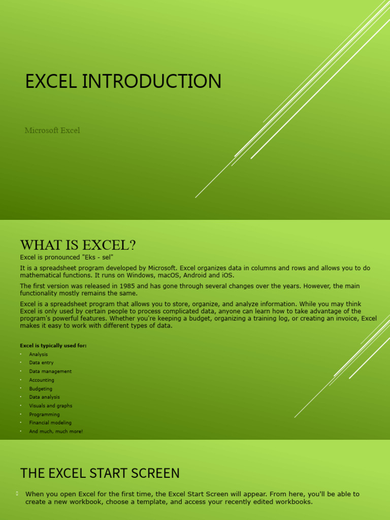 Excel Introduction | PDF | Microsoft Excel | Spreadsheet Excel Introduction | PDF | Microsoft Excel | Spreadsheet
