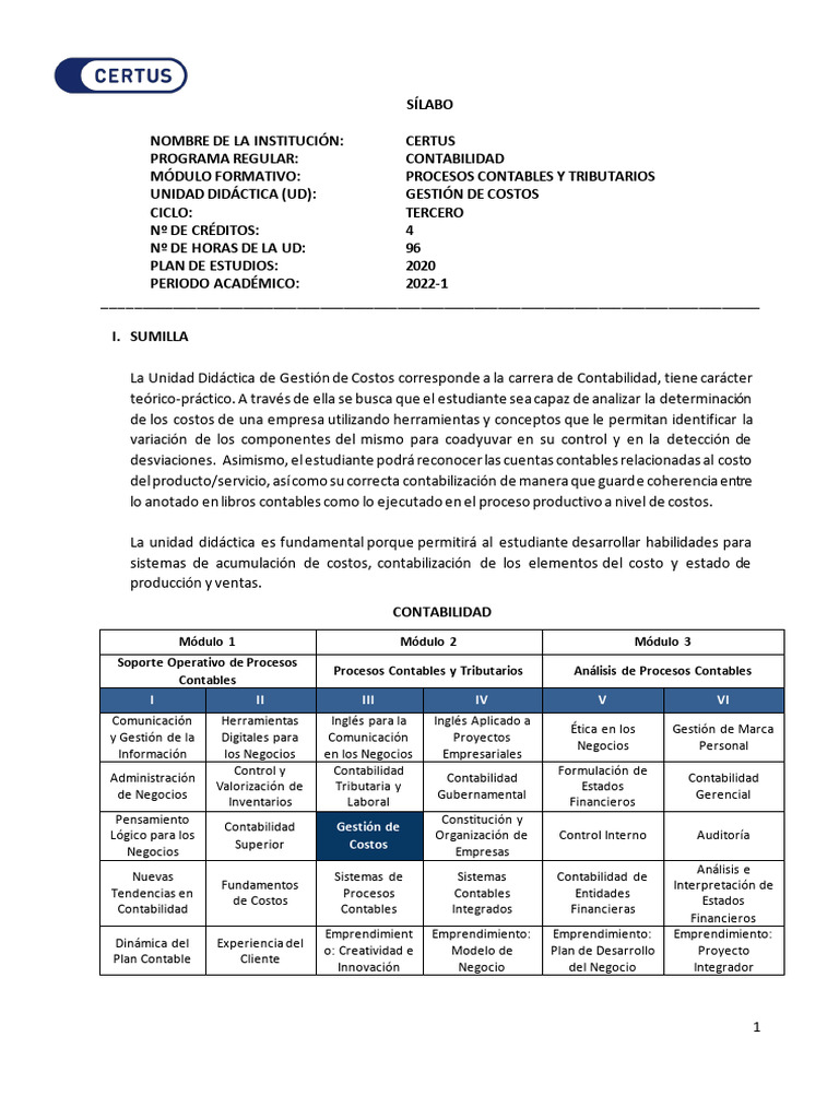 Sílabo Gestión de Costos | PDF | Contabilidad | Business