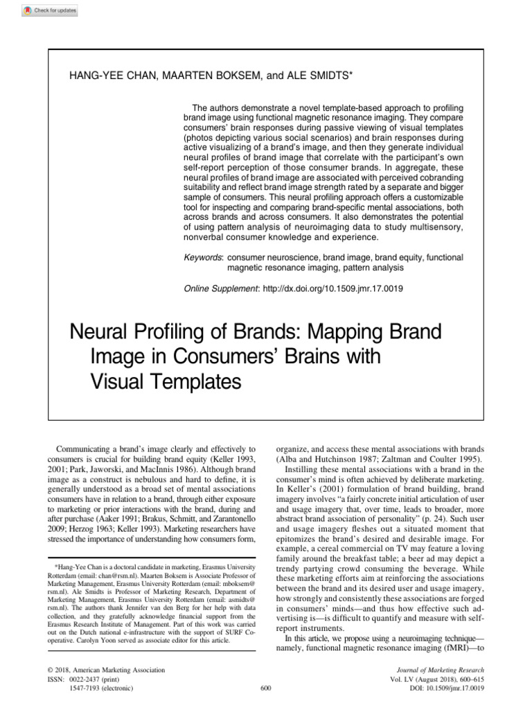 Chan Et Al 2018 Neural Profiling of Brands Mapping Brand Image in Consumers Brains With Visual ...