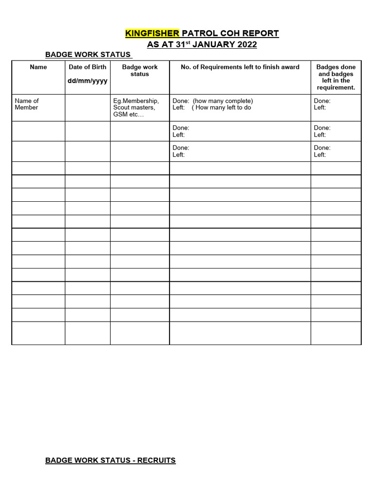 COH Report Format | Download Free PDF | Scouting | Youth Movements