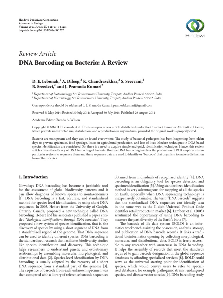 Review Article: DNA Barcoding On Bacteria: A Review | PDF | Species ...