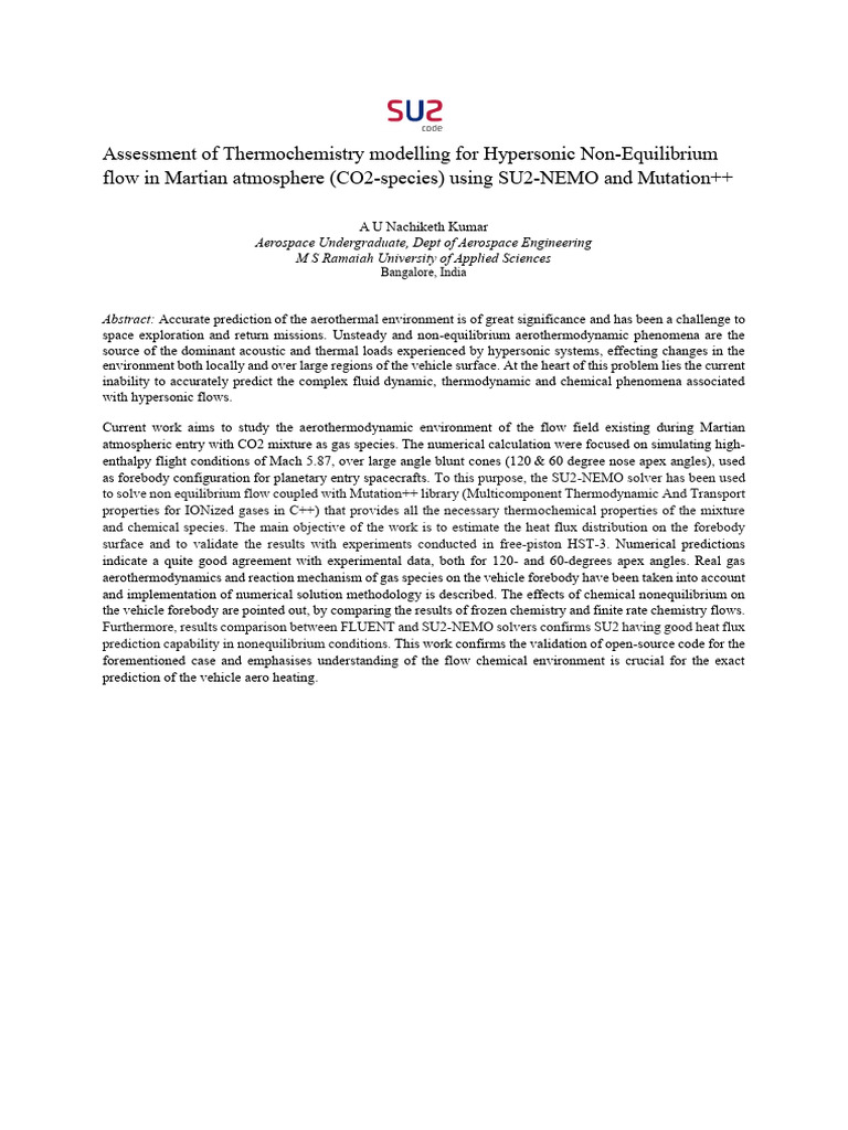 SU2-NEMO for Martian Hypersonic Flow | PDF | Fluid Dynamics | Non ...