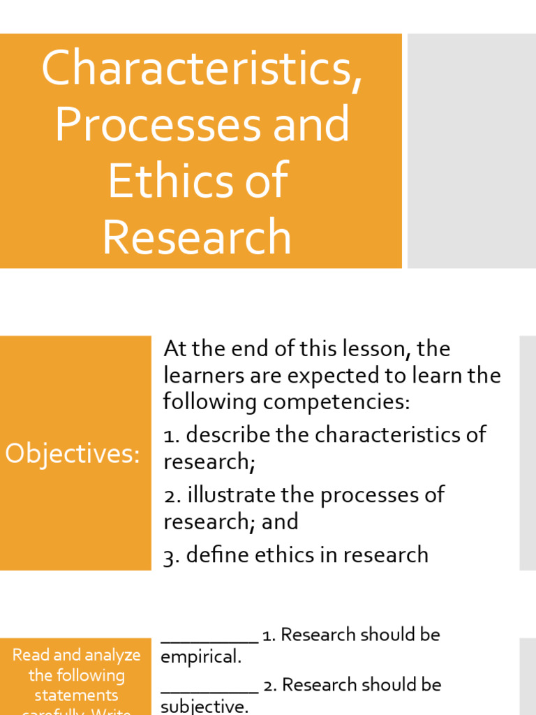 Characteristics, Processes and Ethics of Research | PDF | Data | Information