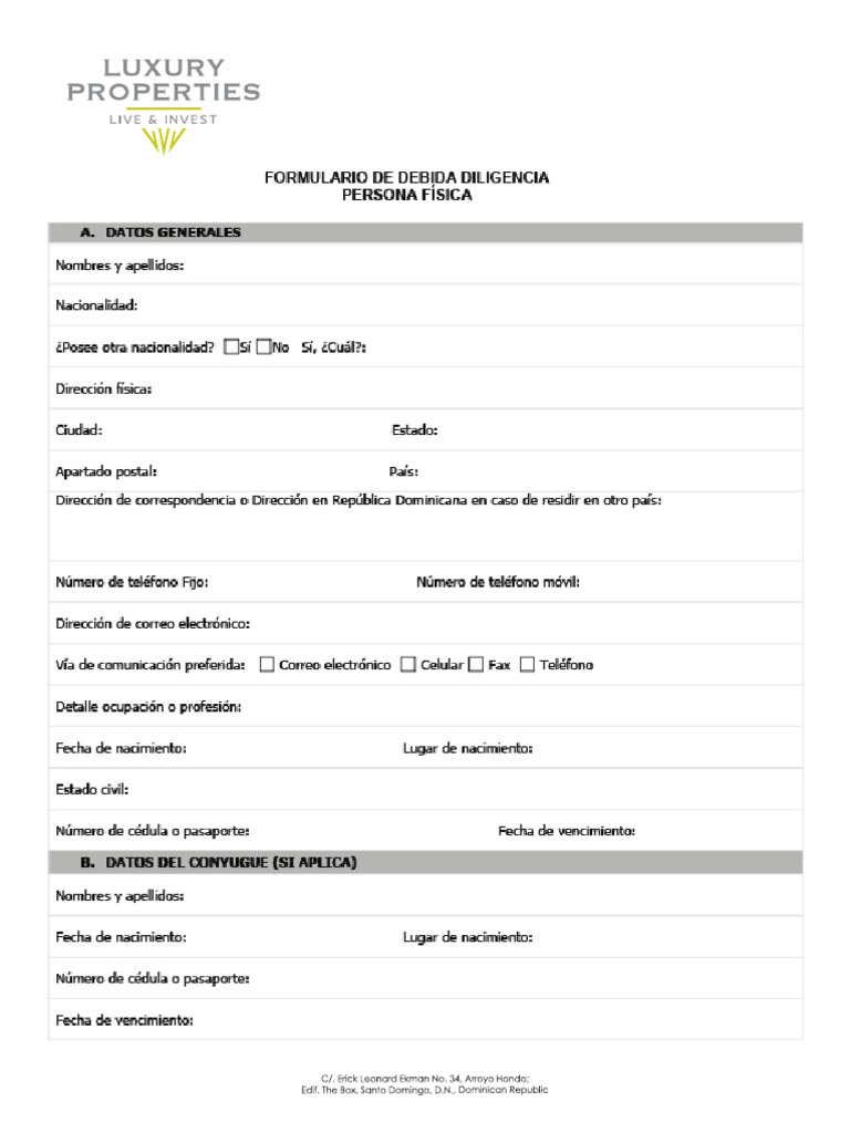 Formulario Debida Diligencia (PF) | PDF