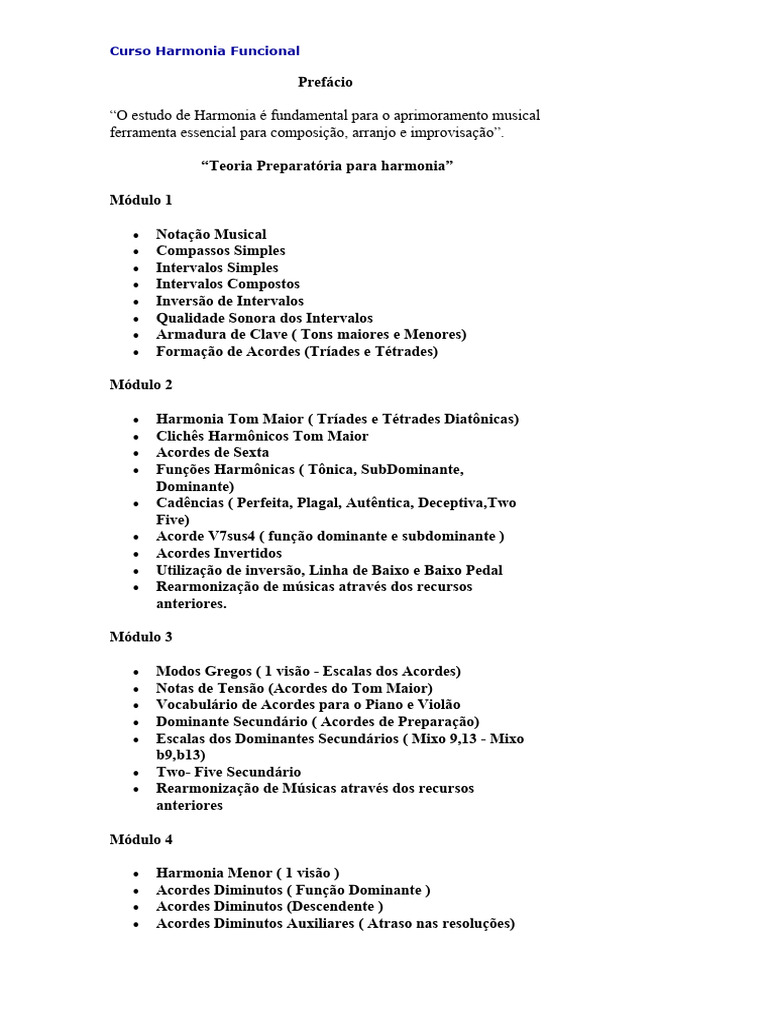 Curso Harmonia Funcional - Prefacio | PDF | Acorde (música) | Harmonia