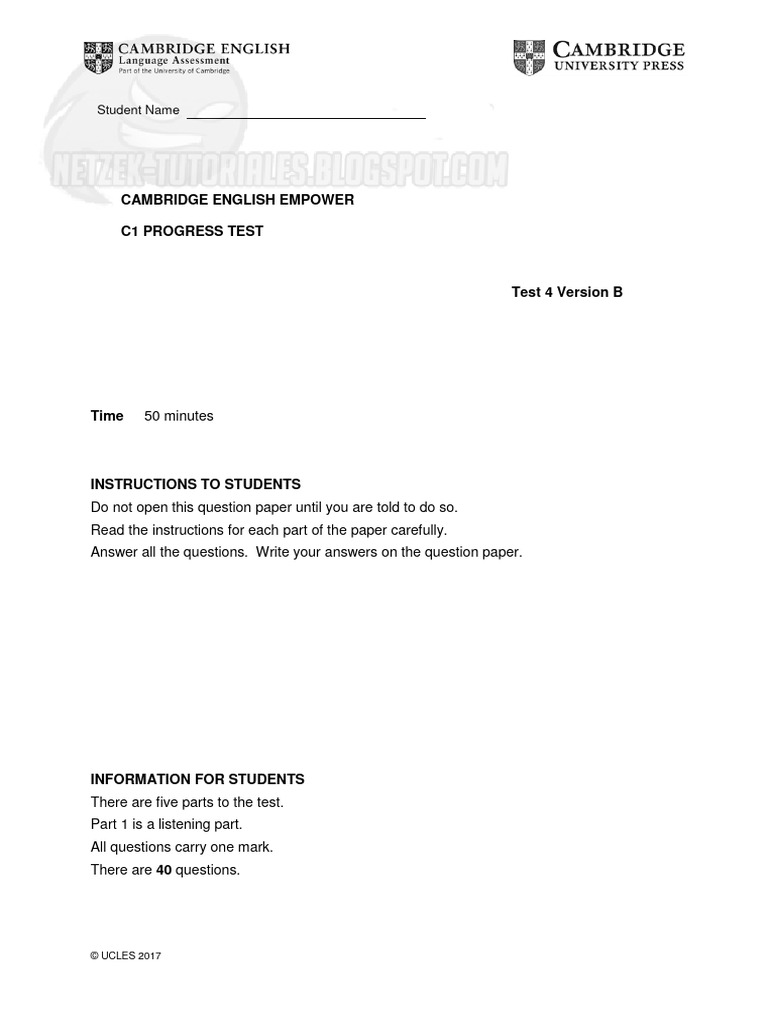 Unit 4 Progress Test - Version B | PDF | Memory