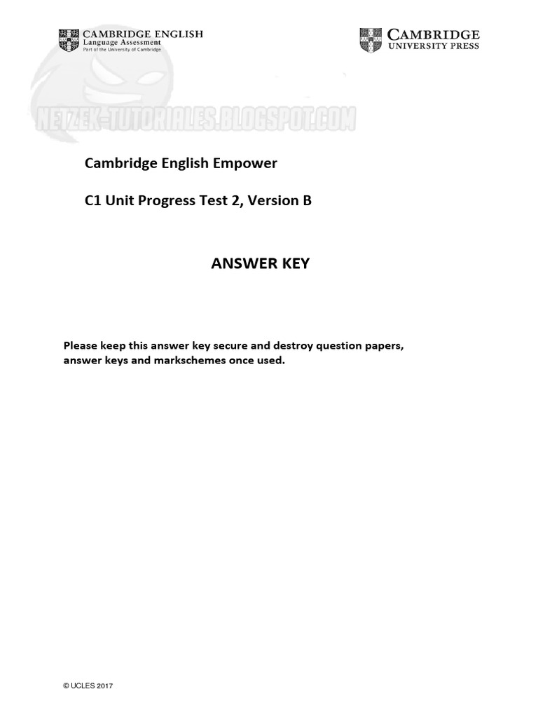 Unit 2 Progress Test Answer Key - Version B | PDF