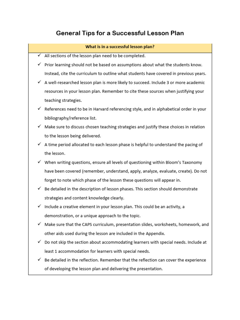 Essential Tips for Effective Lesson Plans | PDF | Lesson Plan ...