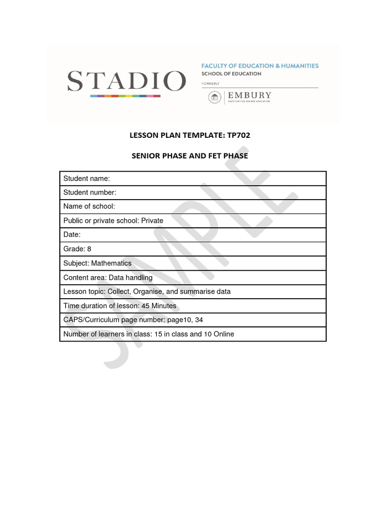 Sample Lesson Plan 2 - Mathematics-1 | Download Free PDF | Learning | Data