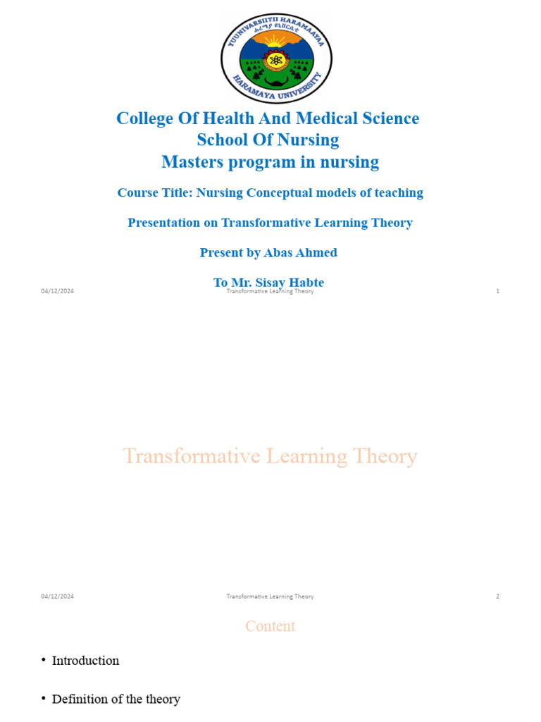 Abas Transformative Learning Theory Pdf Learning Theory