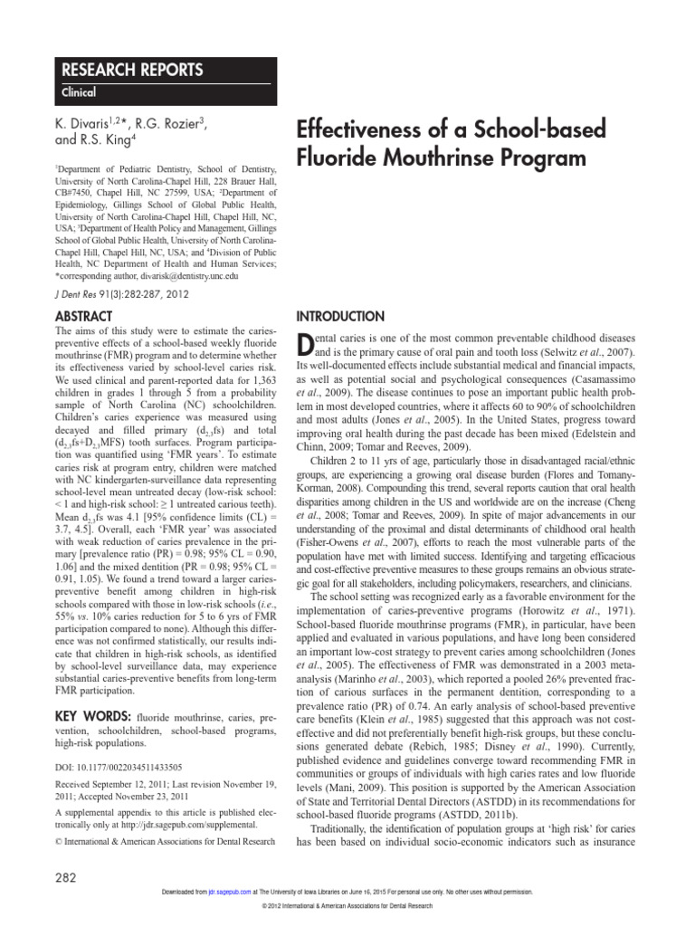 Effectiveness of A School-Based Fluoride Mouthrinse Program | PDF ...