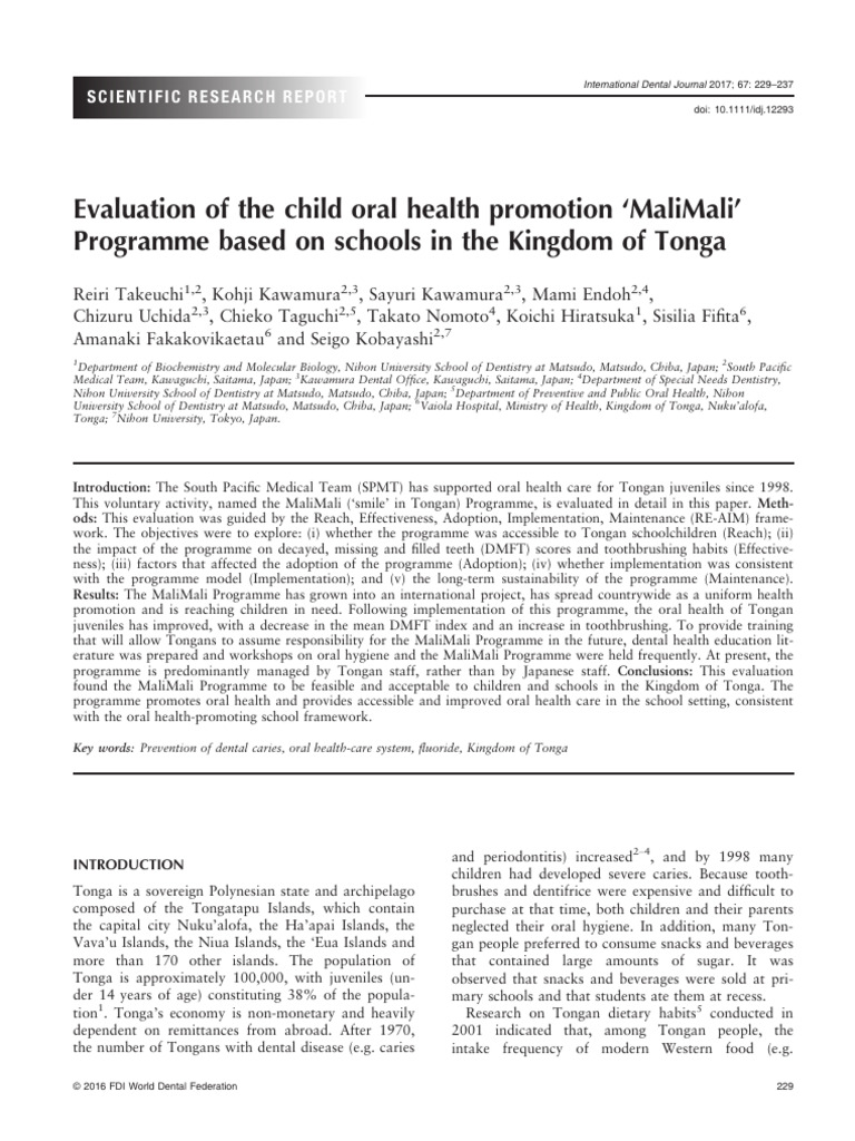Evaluation of the child oral health promotion ‘MaliMali’ Programme ...