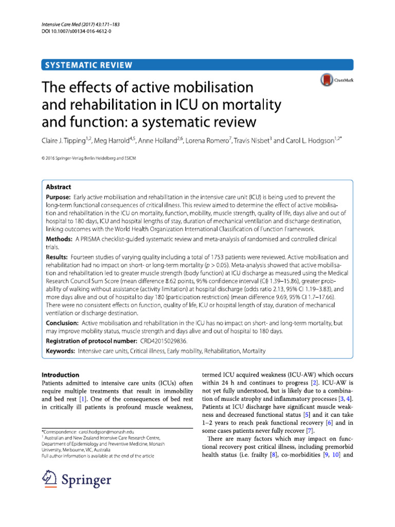 The Effects of Active Mobilisation | PDF