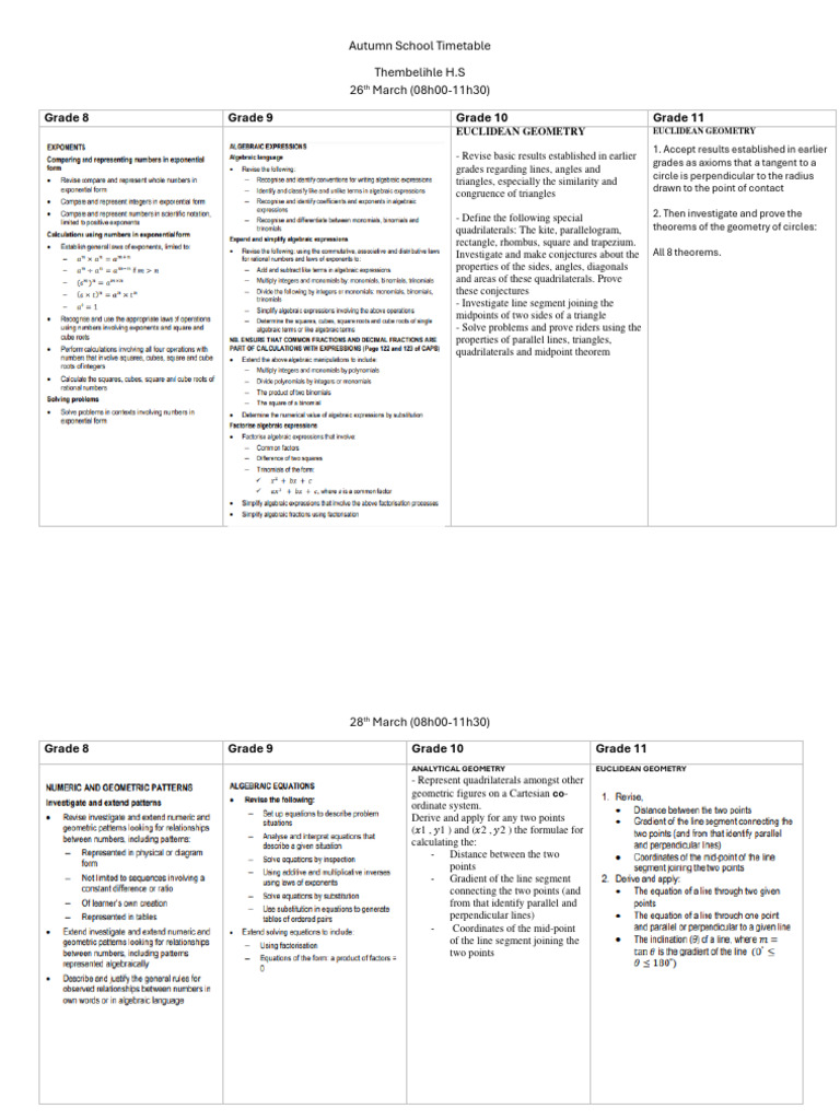 Thembelihle Autumn School Timetable | PDF | Line (Geometry) | Triangle