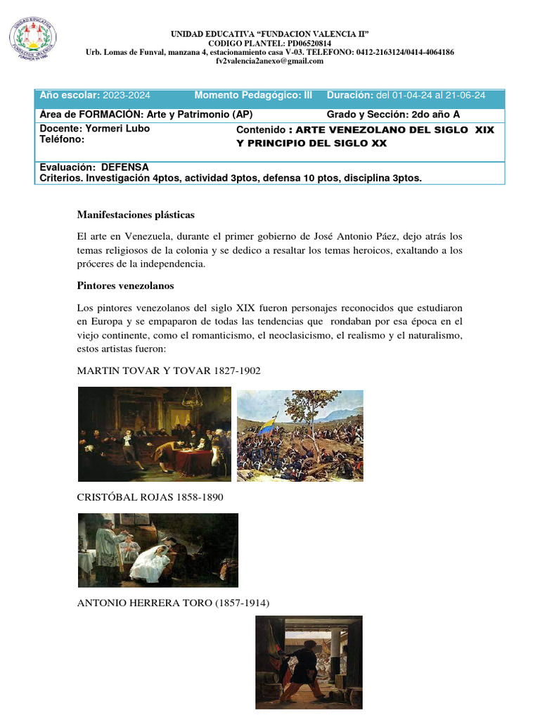 CLASE 1 ARTE Y PATRIMONIO 2do AÑO 3ER LAPSO | PDF | Venezuela