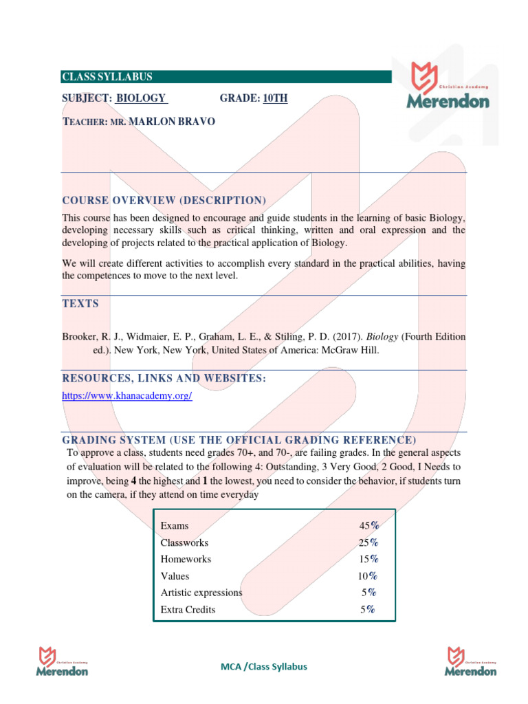 10th Grade Biology Syllabus | PDF | Endoplasmic Reticulum | Cell (Biology)