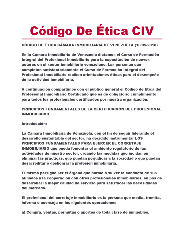Código de Ética CIV | PDF | Propiedad | Bienes raíces
