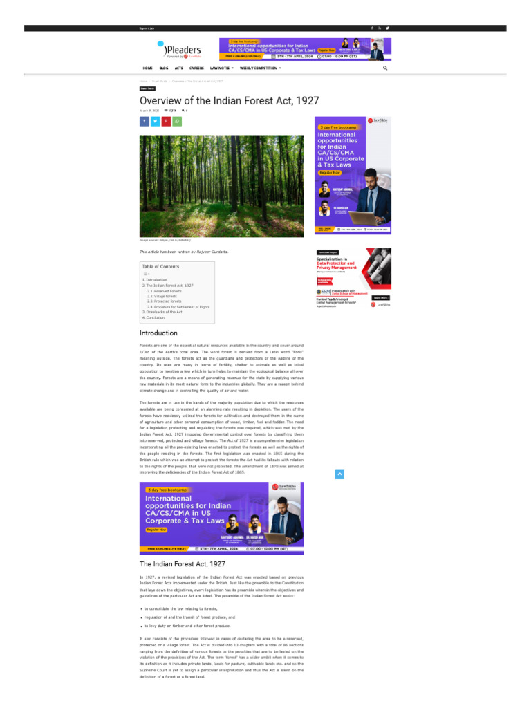 Blog Ipleaders in Overview of The Indian Forest Act 1927 Text The 20act 20is 20inclusive 20of ...