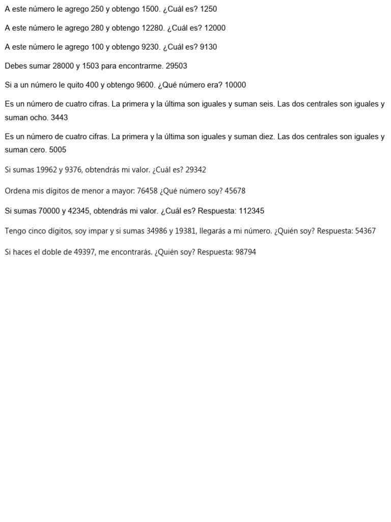 Adivinanzas numéricas para niños | PDF | Métodos y materiales de enseñanza