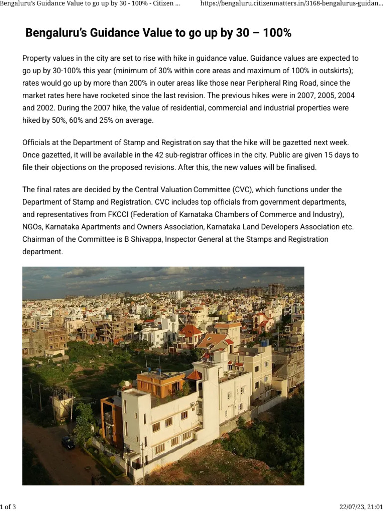 Bengaluru's Guidance Value To Go Up by 30 - 100% - Citizen Matters, Bengaluru | PDF | Taxes | Prices