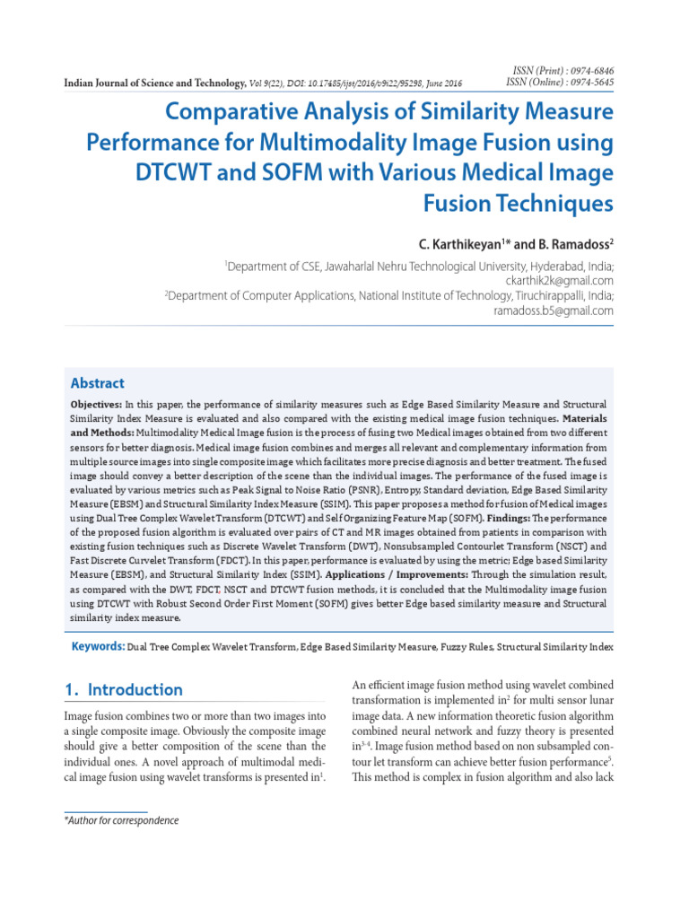 19 Comparative Analysis Of Similarity Measure Performance For Multimodality Image Fusion Using