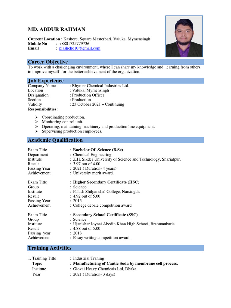CV of Md. Abdur Rahman | PDF | Career & Growth | Business