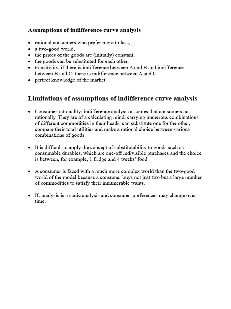Assumptions of Indifference Curve Analysis | PDF