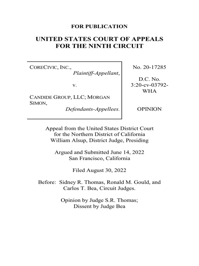 CoreCivic v. Candide Group Defamation Appeal | PDF | Defamation | Precedent