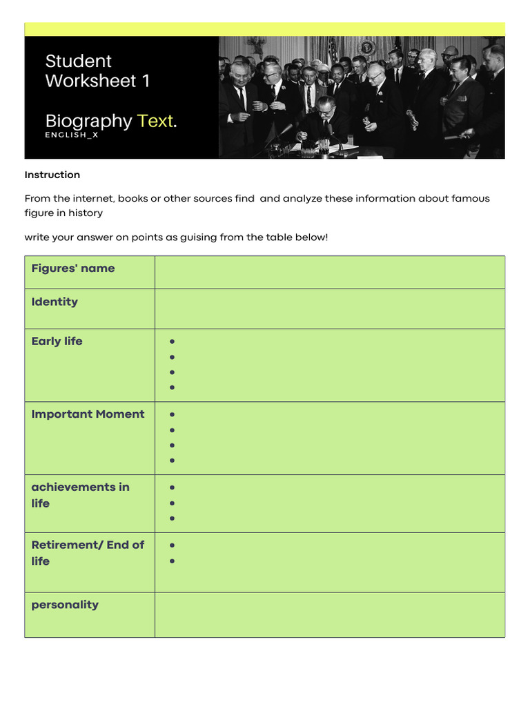 Students Biography Worksheet 1 | PDF