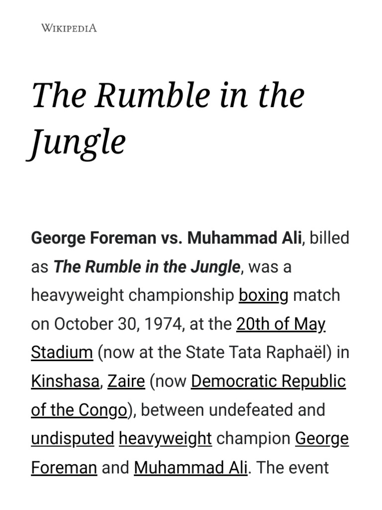 Rumble in the Jungle: Ali vs. Foreman | PDF
