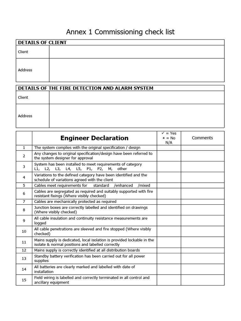 Annex 1 Commissioning check list | PDF | Electrical Engineering ...