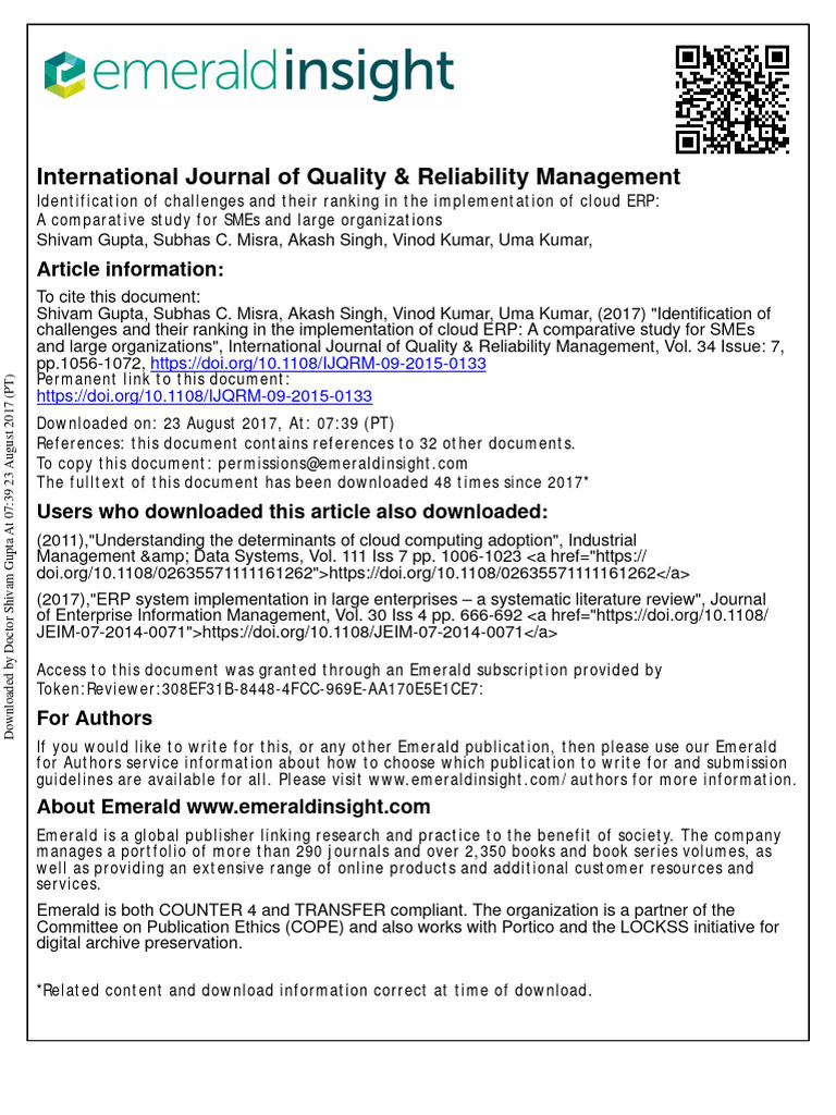 3.identification of Challenges and Their Ranking in The Implementation of Cloud ERP | PDF ...