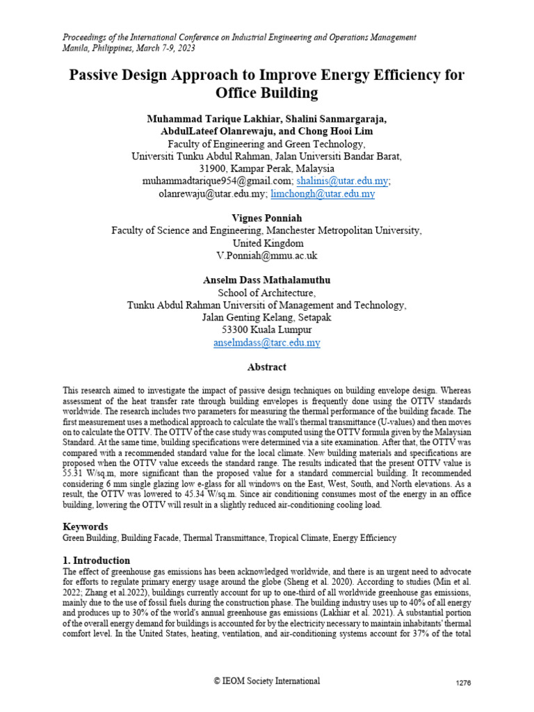 Passive Design Approach To Improve Energy Efficiency For Office Building | PDF | Energy ...