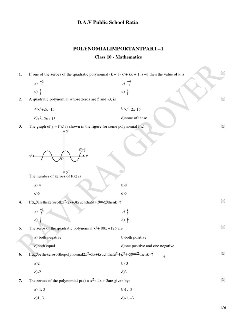 Chapter 2 Class 10 | Download Free PDF | Polynomial | Zero Of A Function
