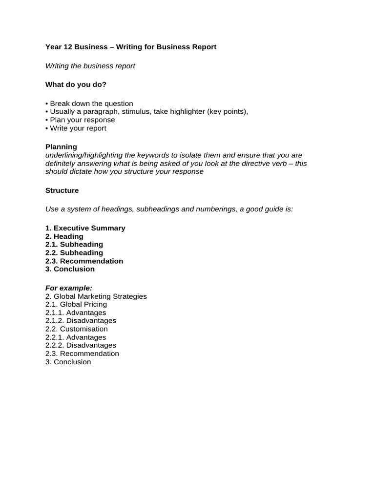 HSC Business Report Writing Guide | PDF | Pricing | Cognition
